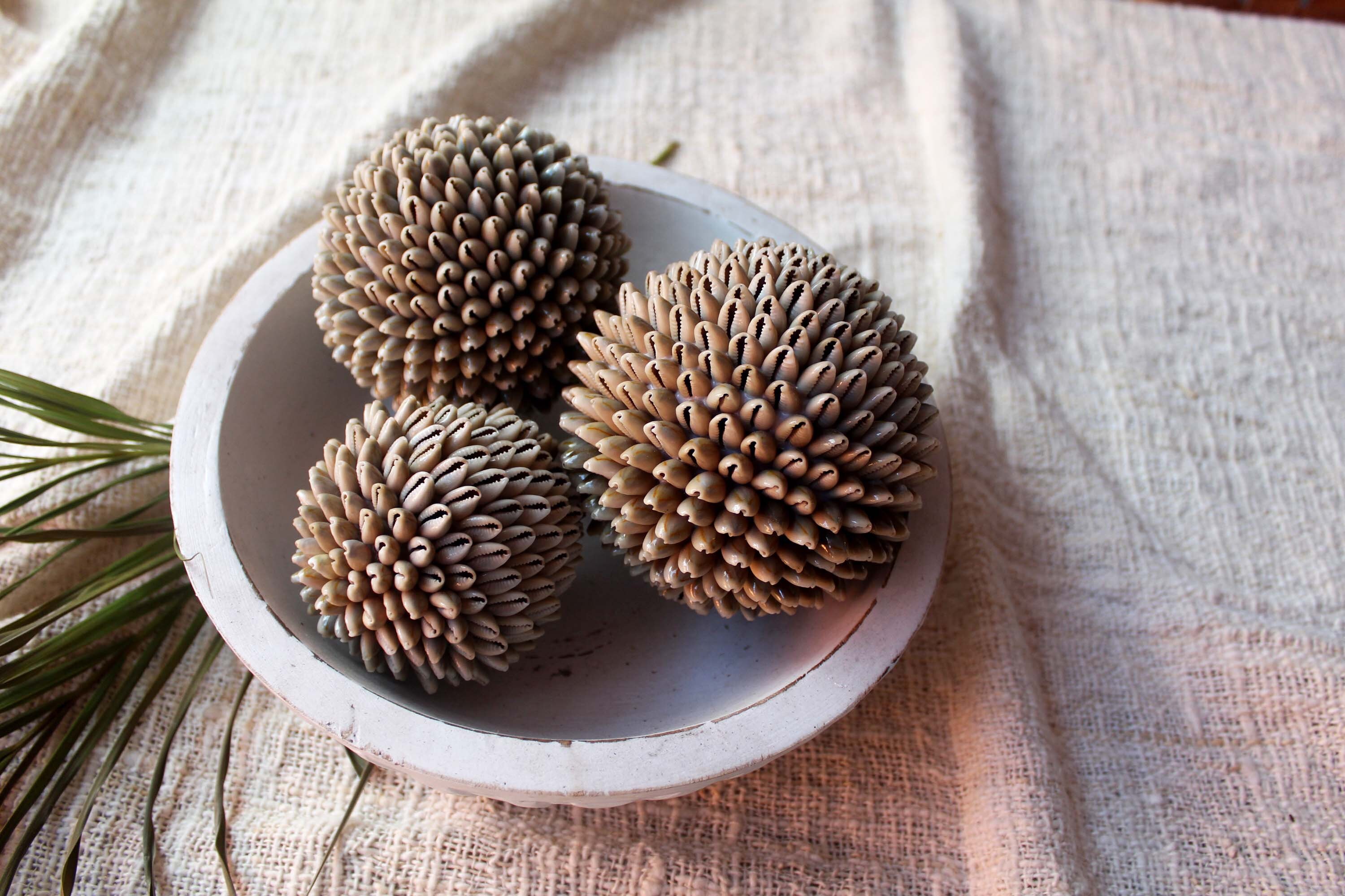 Seashells Table Decor, Set of 3 Cowrie Shell Balls for Coastal Style ...