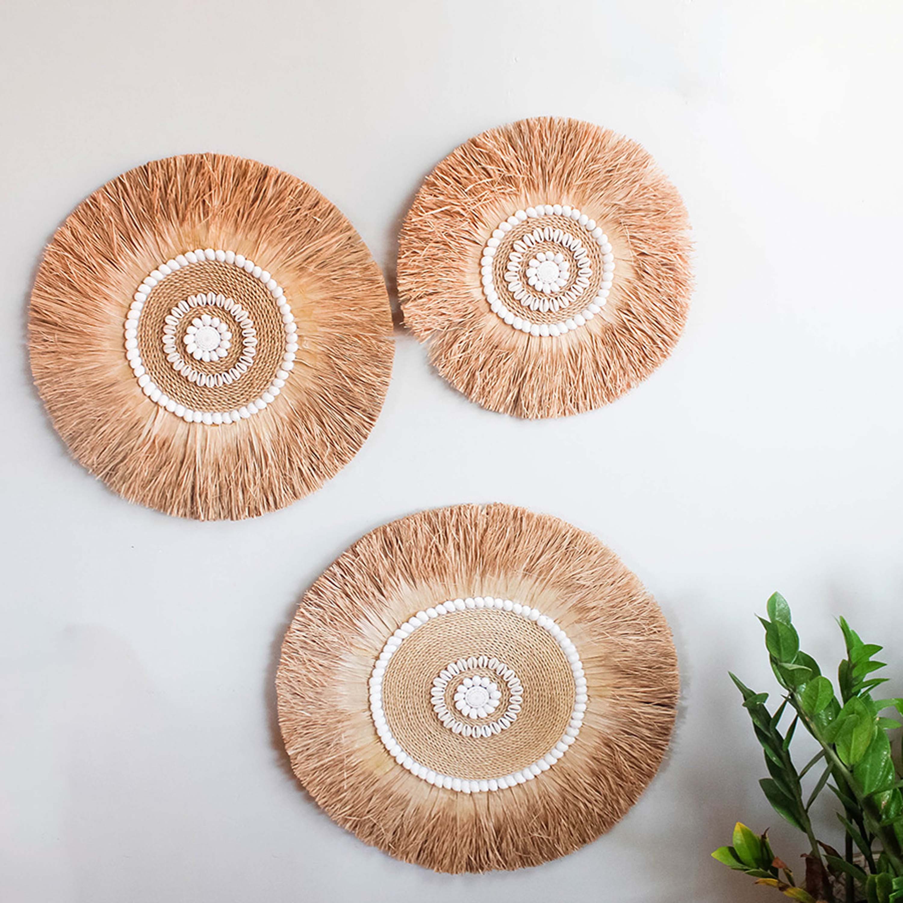 Semaya 3 Piece Wall Art Set, Triptych Round Wall Hanging Neutral Color ...