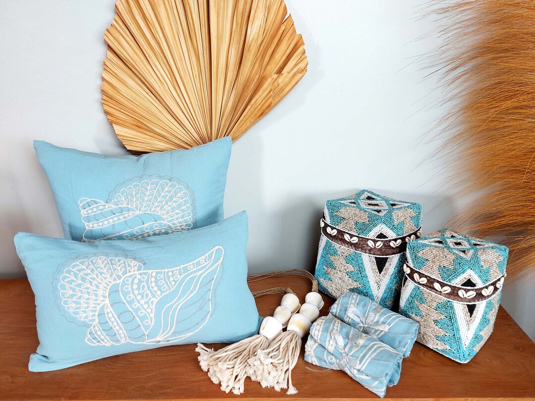 Home Decor Package in Bali Beaded Bamboo Box for Home Furnishings, Blue ...