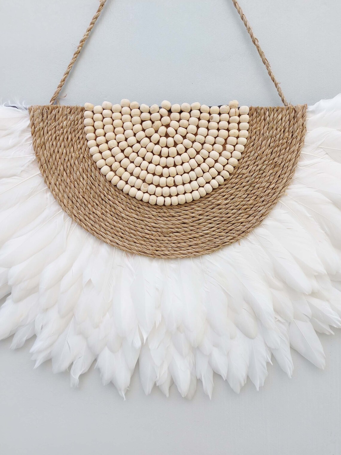 Wall Decor Raffia Shells Feathers Raffia Wall Hanging - Etsy