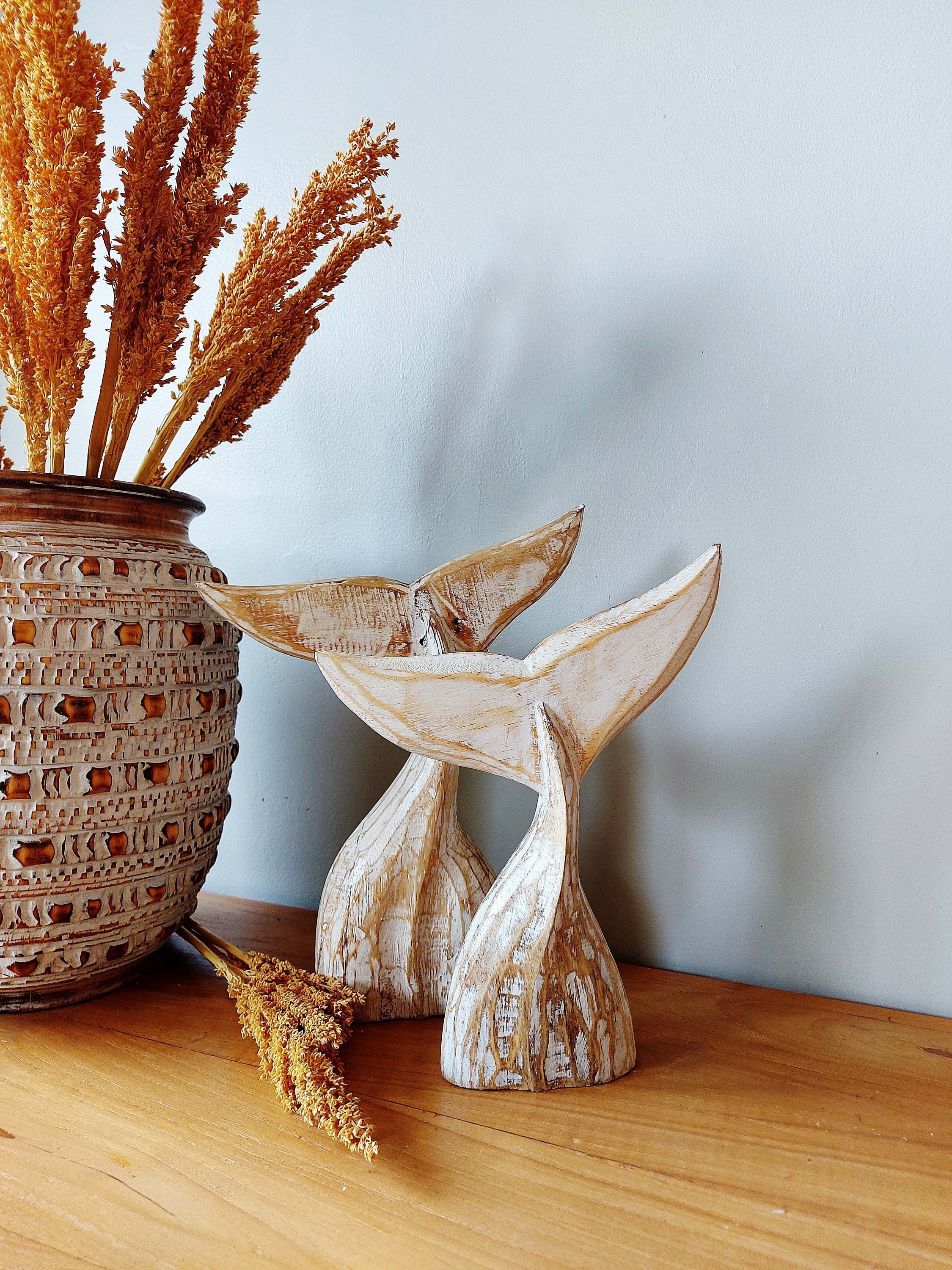 Set of 3 Wooden Fish Tails Decorations, Dolphin Tails Rustic ...