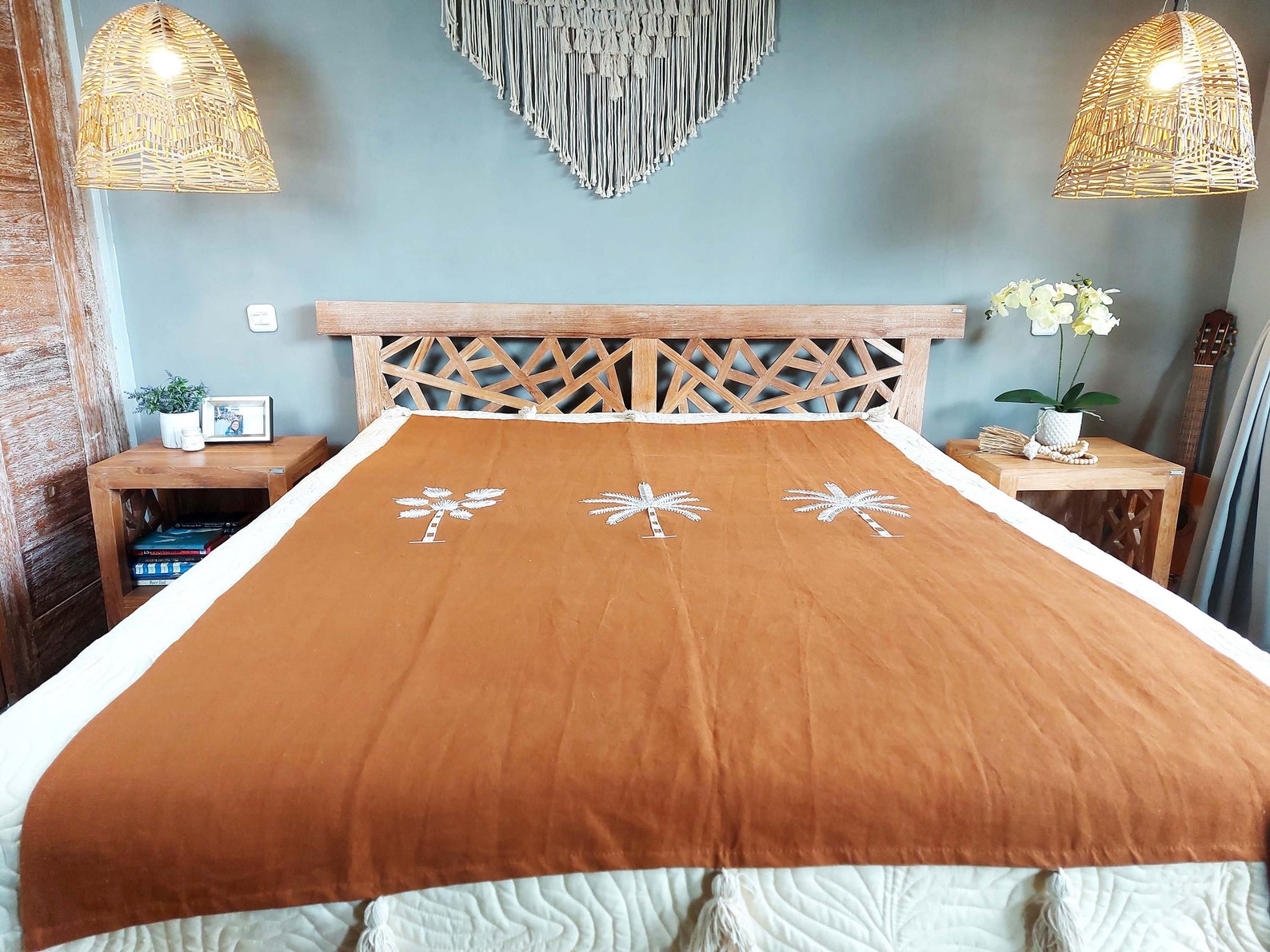 Cotton Waving Palm Tree Queen Boho Bedding Set Tropical Style - Etsy