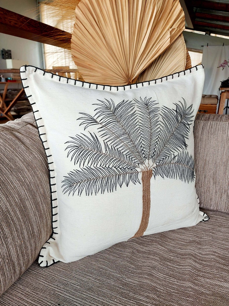 Embroidered Palm Tree Cotton Pillow, Tropical Cushion - Etsy