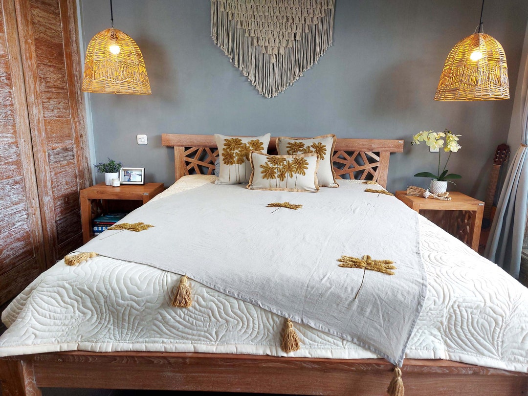 Tropical Palm Tree Bedding Set in Cotton and Linen, Master Bedroom ...