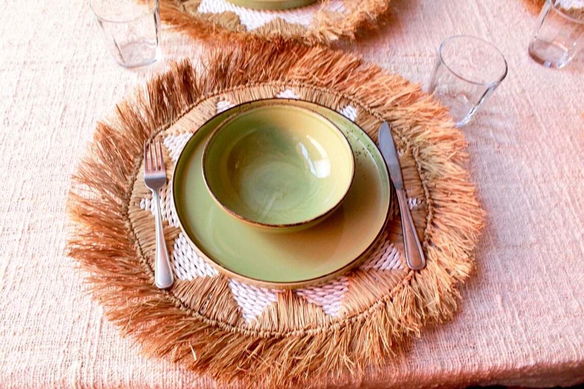 Unique Round Table Mat - Boho Chic Fringes Placemat - Handmade With ...
