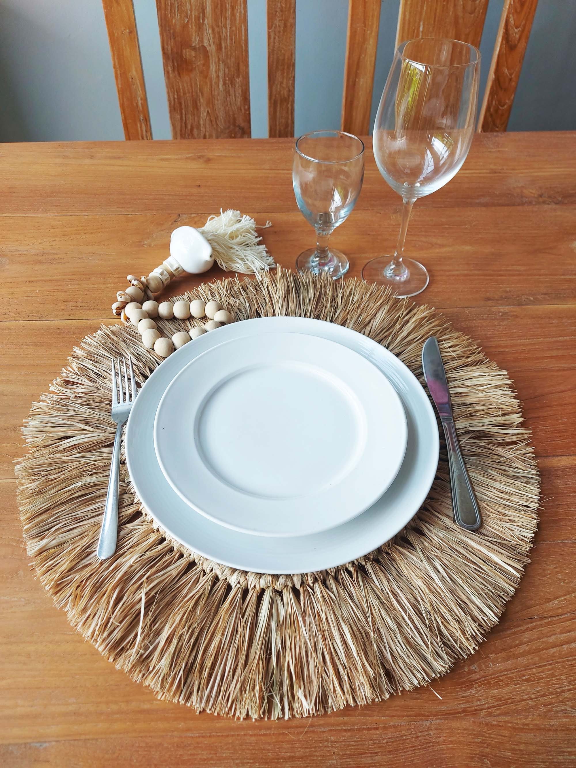 Natural Straw Boho Placemats With Fringes, Woven Placemats Set of 4 ...