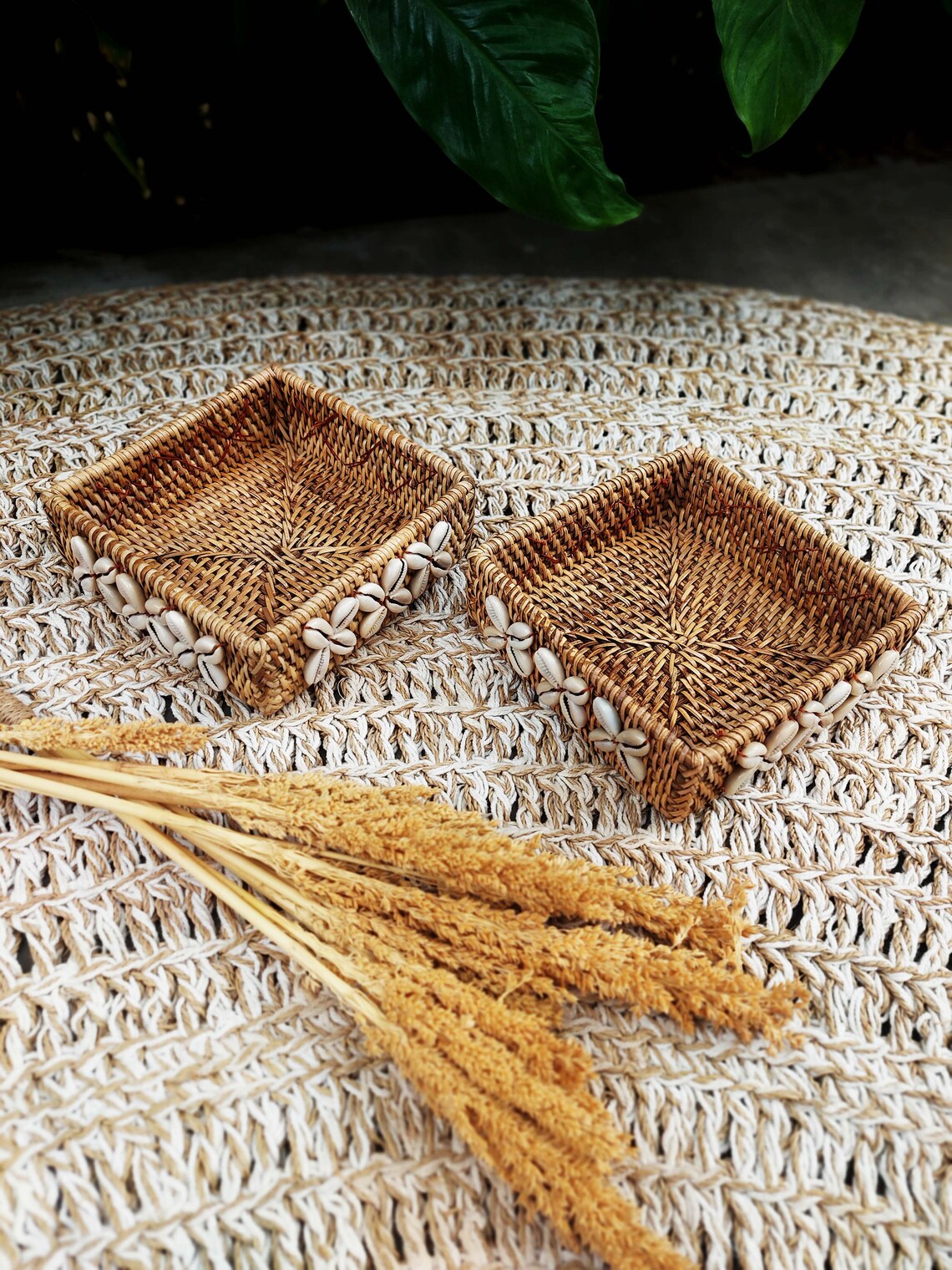 Small Rattan Tray With Cowrie Shell's, Small Tray for SPA Kits, Small ...