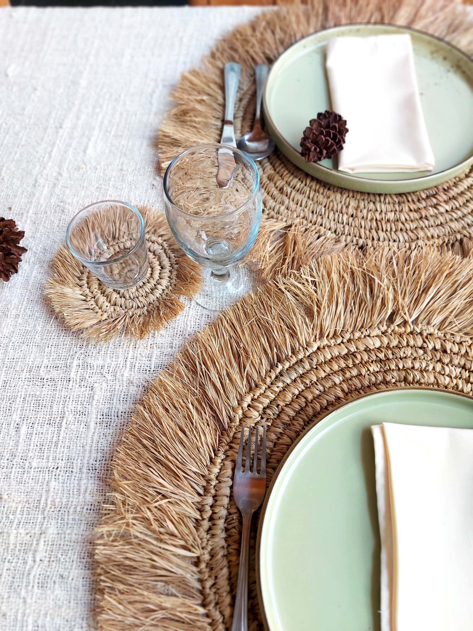 Natural Straw Boho Placemats With Fringes, Woven Placemats Set of 4 ...
