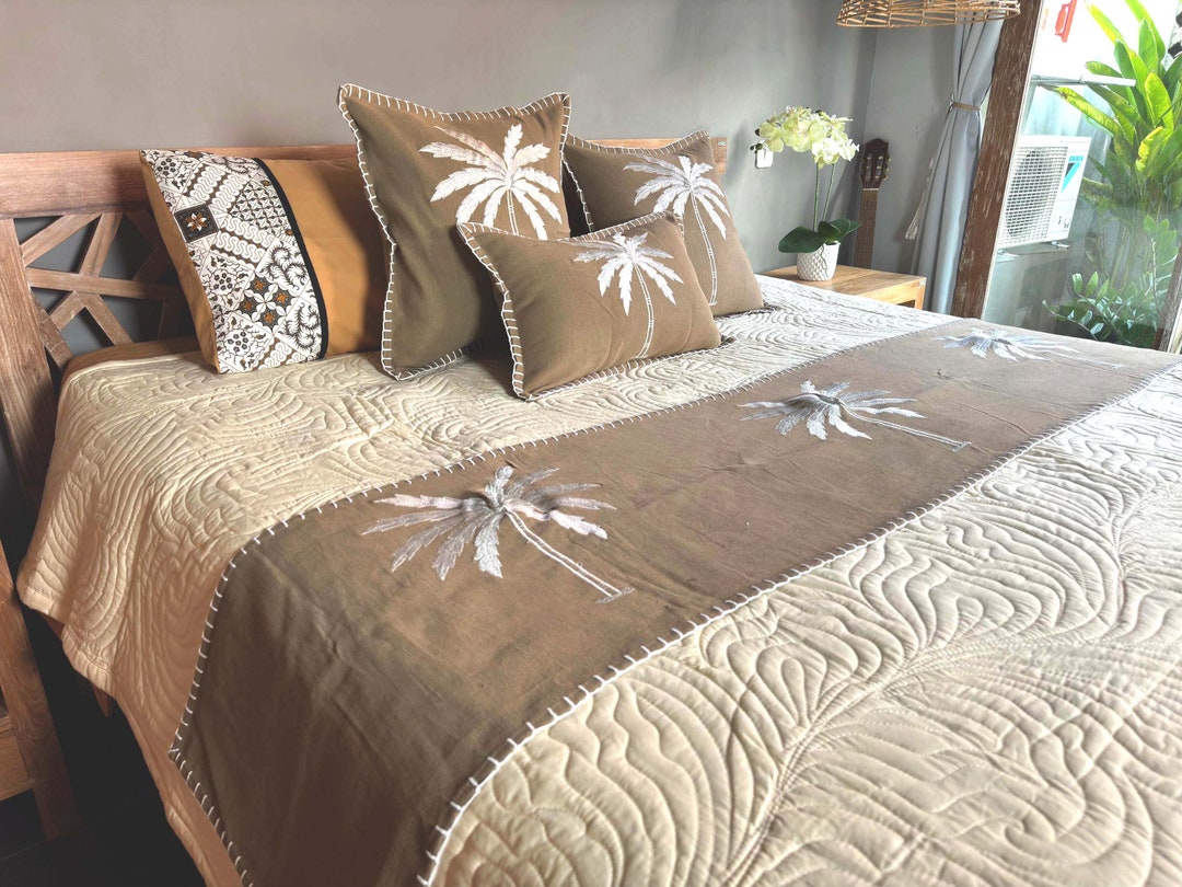 Tropical Palm Tree Bed Runner and Cotton Bedding Set, Home Gift for ...