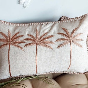 Embroidered Palm Tree Linen Cushion Cover, Handstitched Edges - Etsy