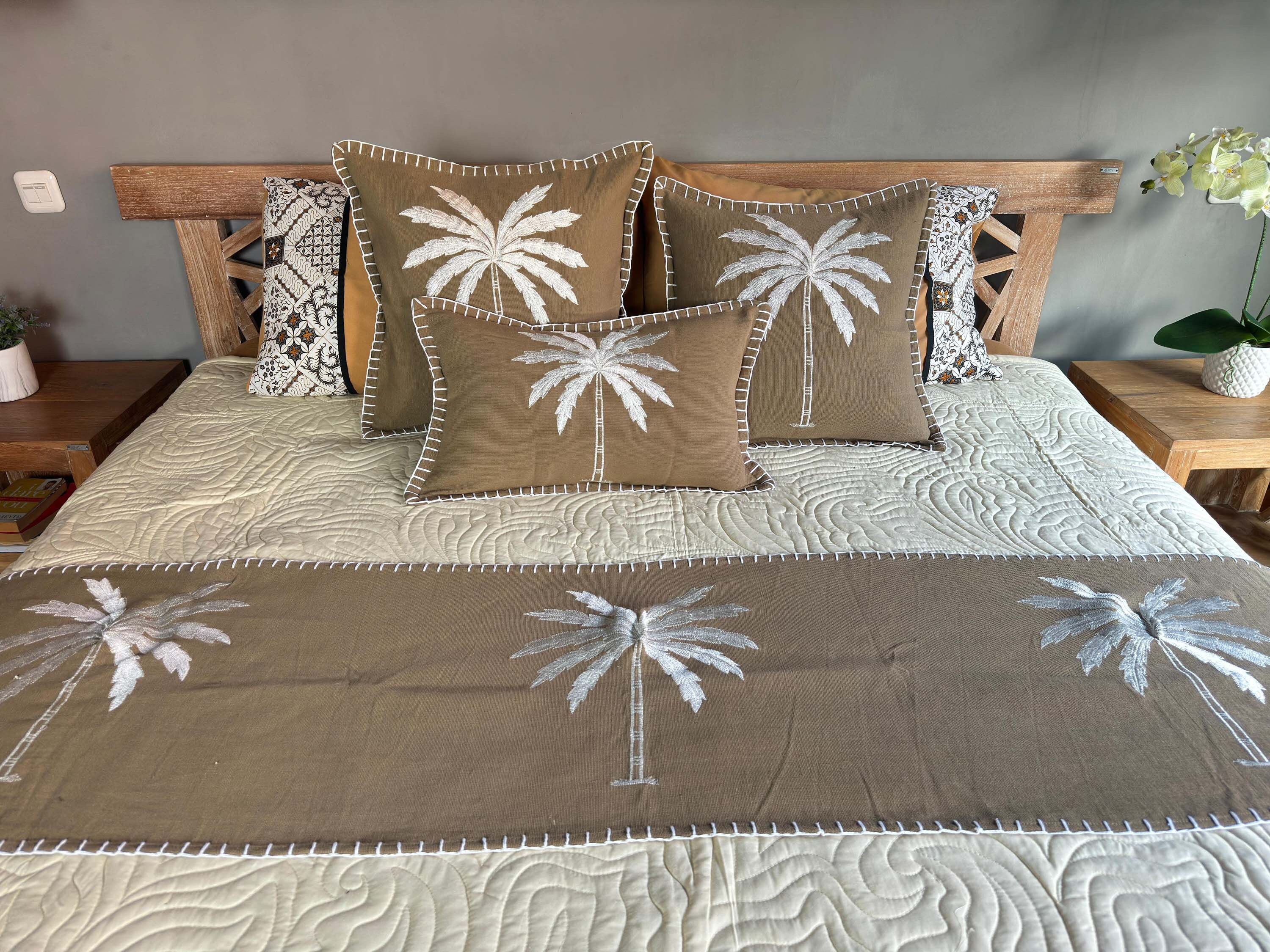 Tropical Palm Tree Bed Runner and Cotton Bedding Set, Home Gift for ...