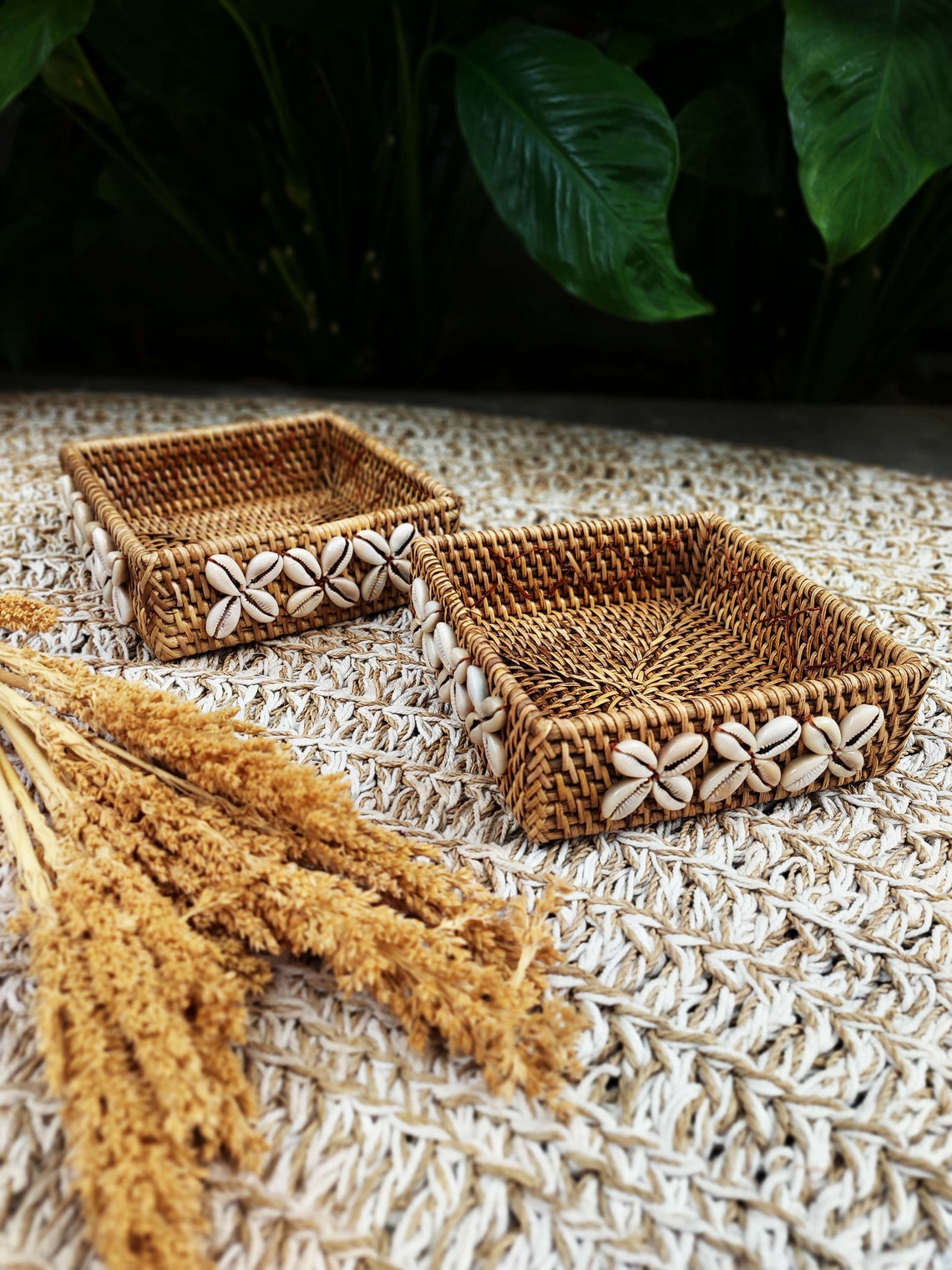 Small Rattan Tray With Cowrie Shell's, Small Tray for SPA Kits, Small ...