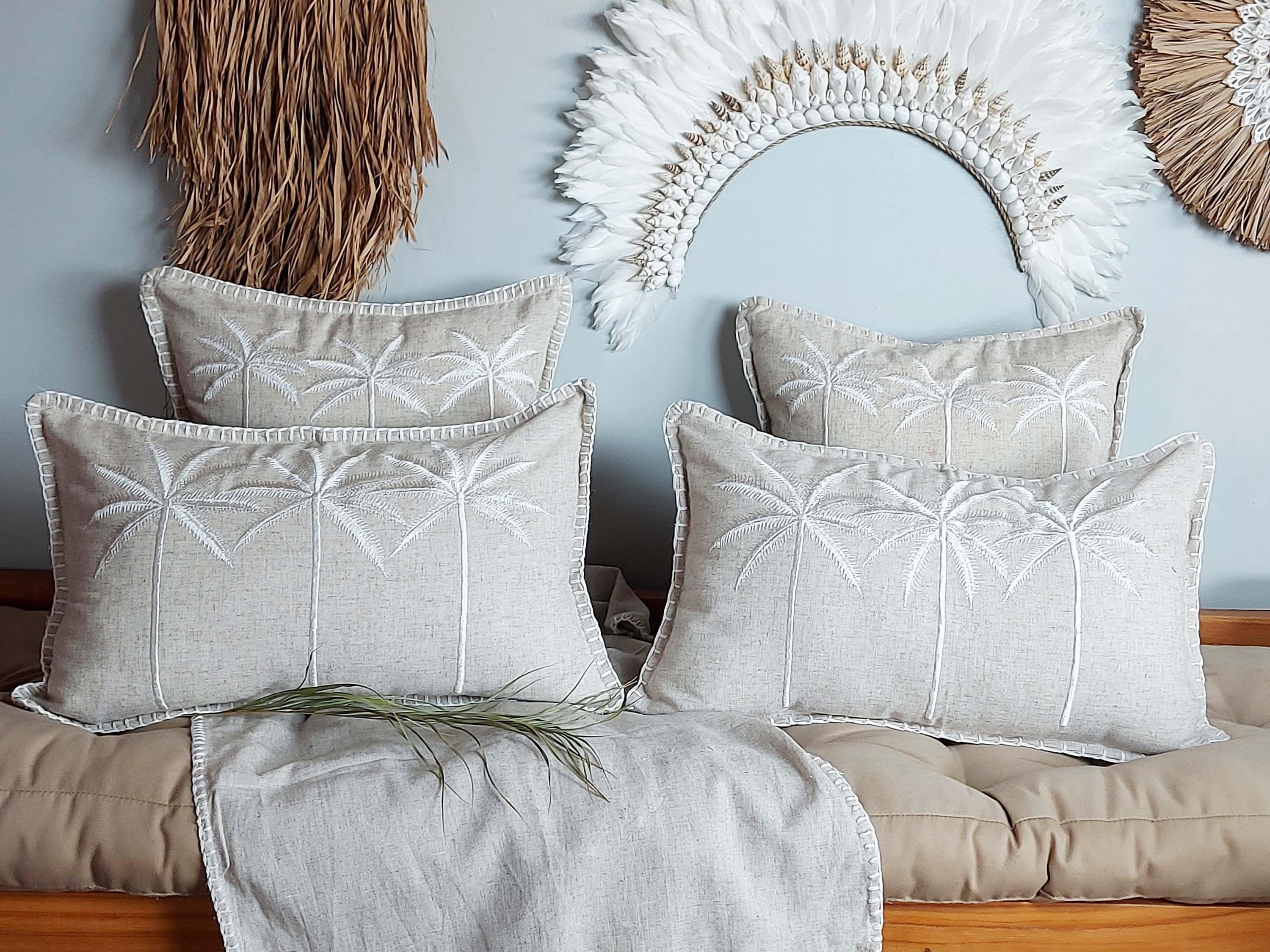 Palm Tree Linen Cushion Cover, Palm Tree Leaves Throw Pillow Cover ...