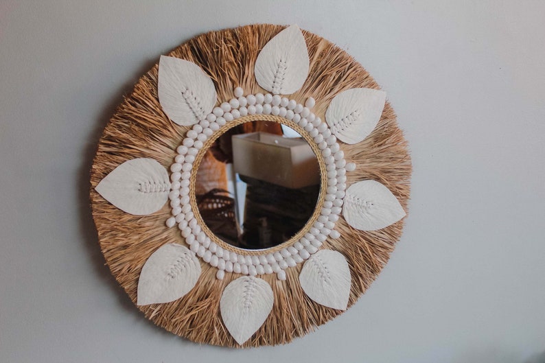 Bohemian Mirror Set of Wall Decor, Raffia Sun Mirror, Fringe Decoration ...