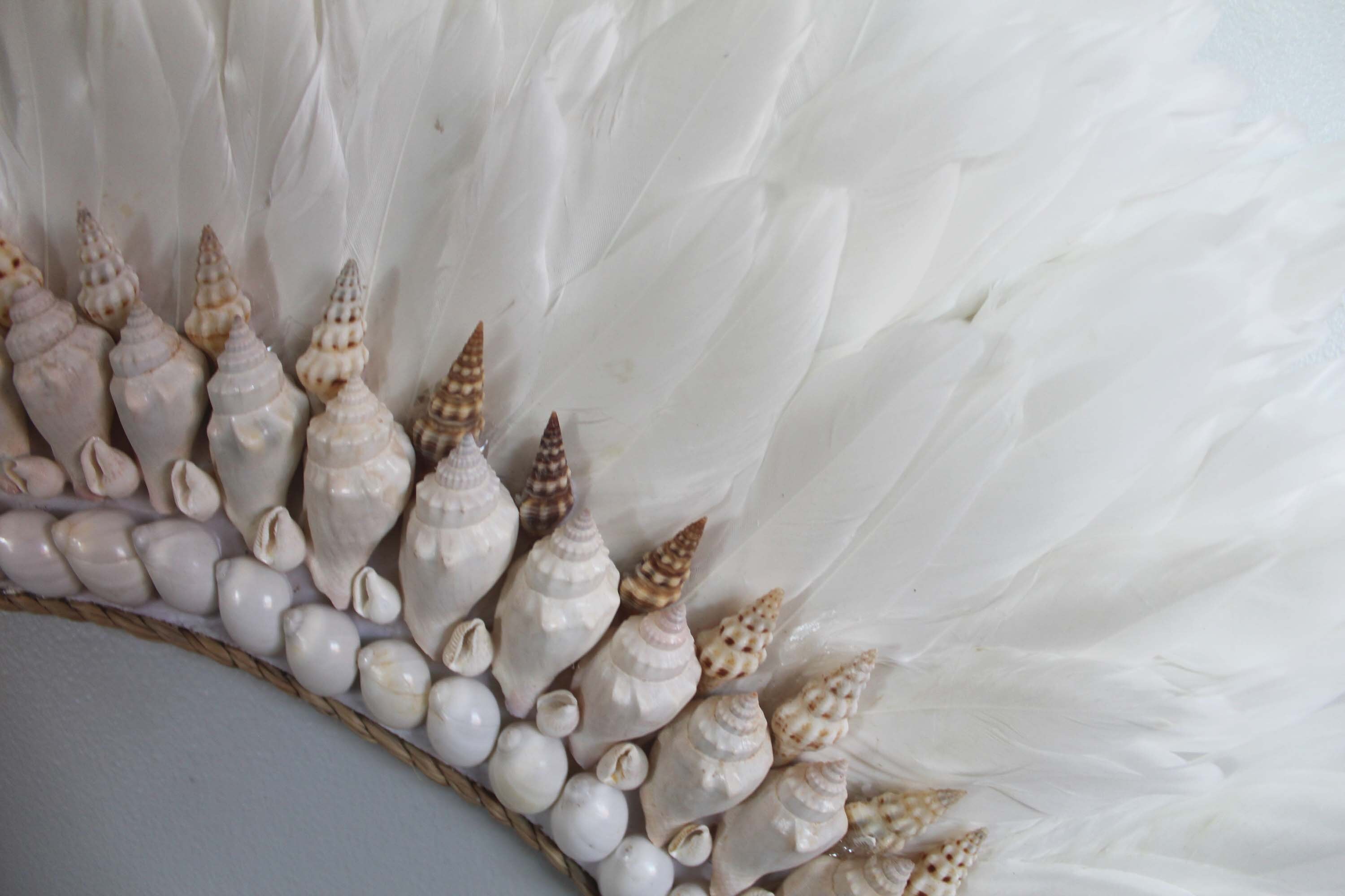 Half Circle Feather Wall Decor, Ethnic Inspired Wall Hanging, Seashell ...