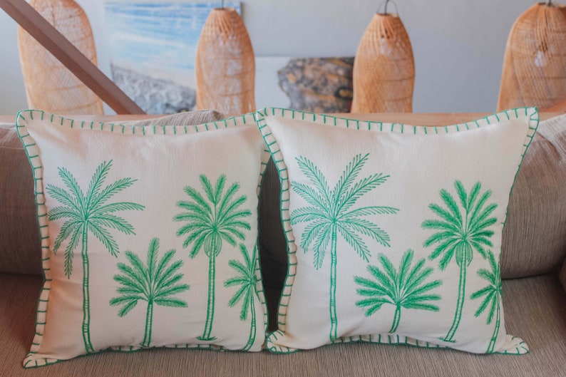 Tropical Palm Tree Cushions, Elegant Bay Window Decor, Neutral ...