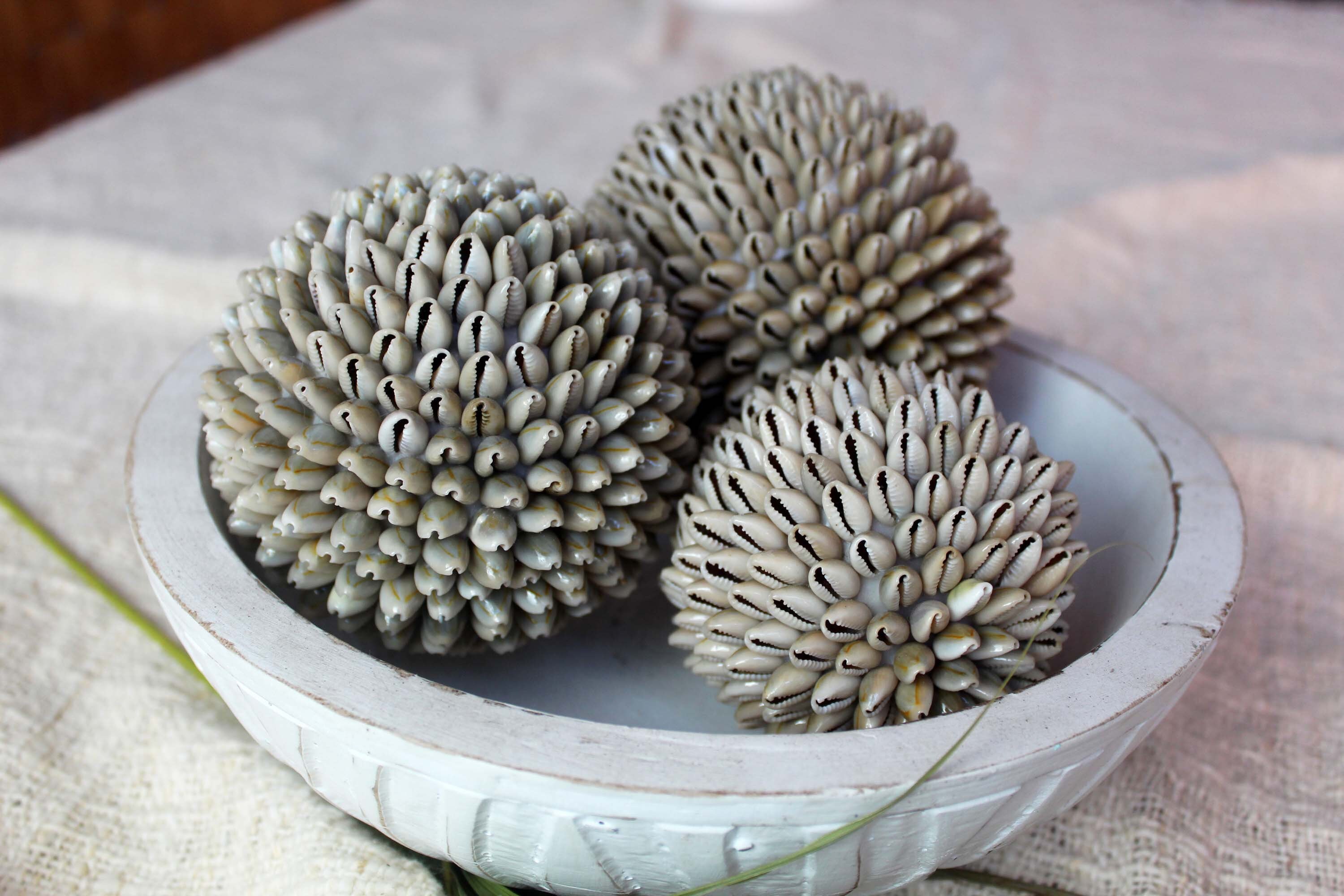 Seashells Table Decor, Set of 3 Cowrie Shell Balls for Coastal Style ...