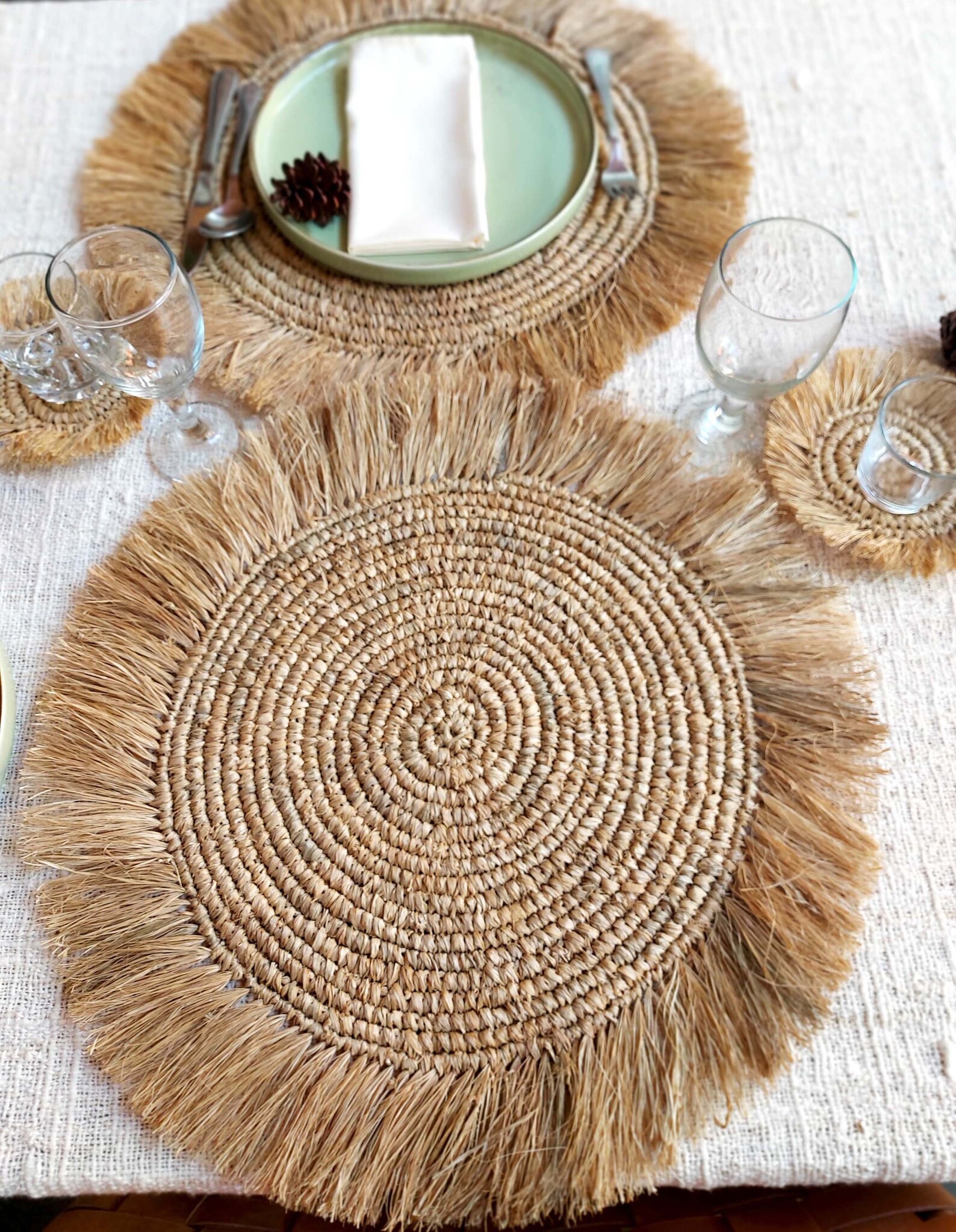 Natural Straw Boho Placemats With Fringes, Woven Placemats Set of 4 ...