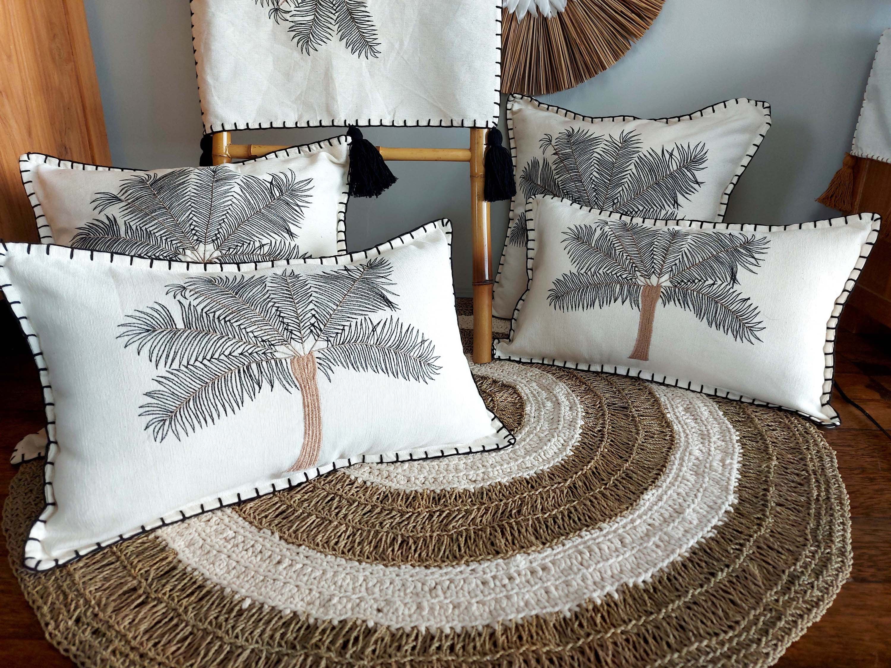 Couch Cushion Cover Palm Tree Pillow Embroidered Cushion With - Etsy