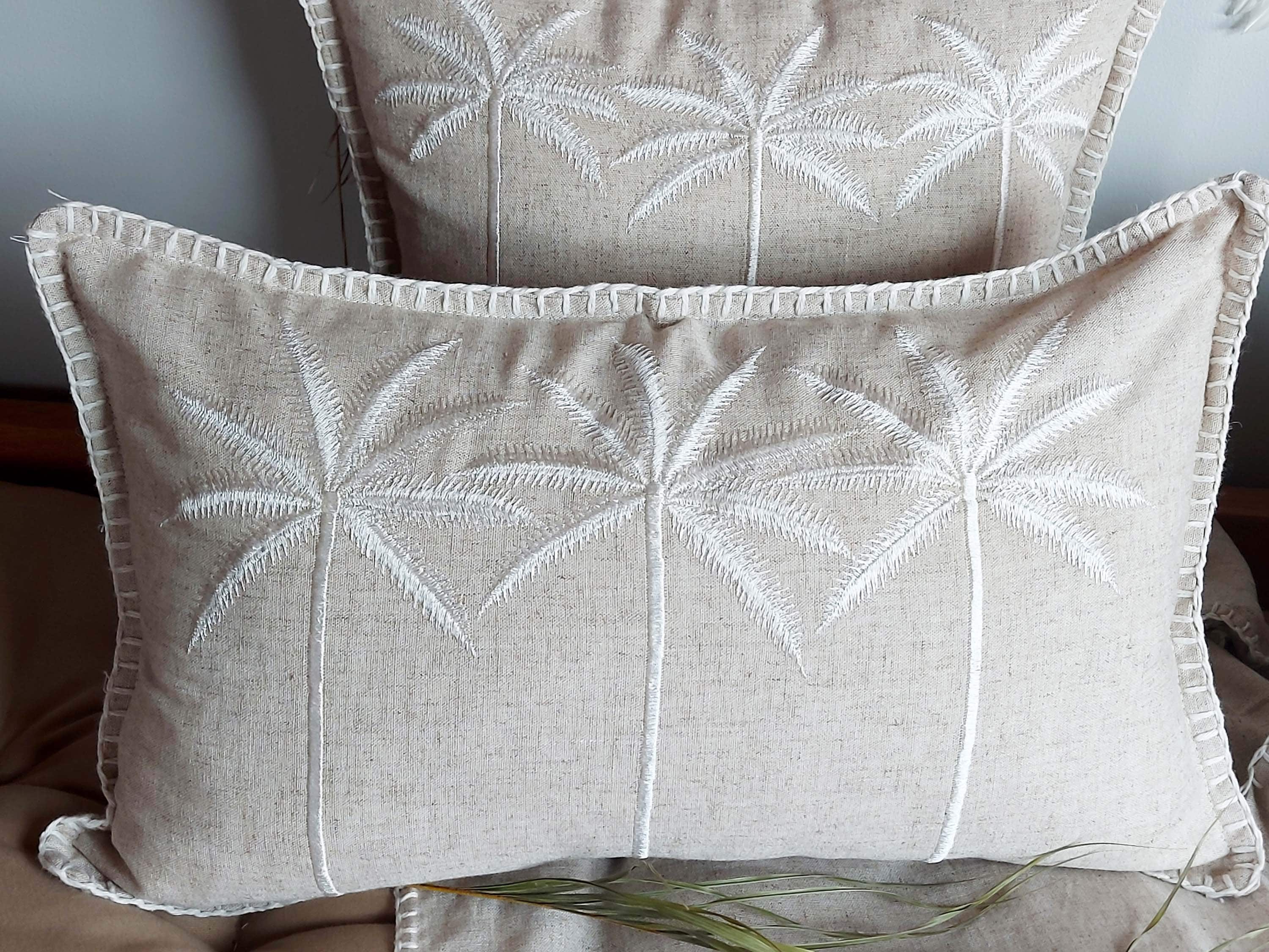 Palm Tree Linen Cushion Cover, Palm Tree Leaves Throw Pillow Cover ...
