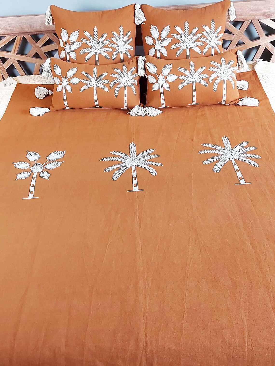 Cotton Waving Palm Tree Queen Boho Bedding Set Tropical Style - Etsy
