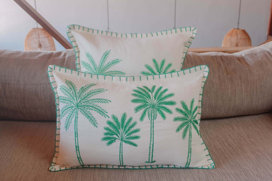 Tropical Palm Tree Cushions, Elegant Bay Window Decor, Neutral ...