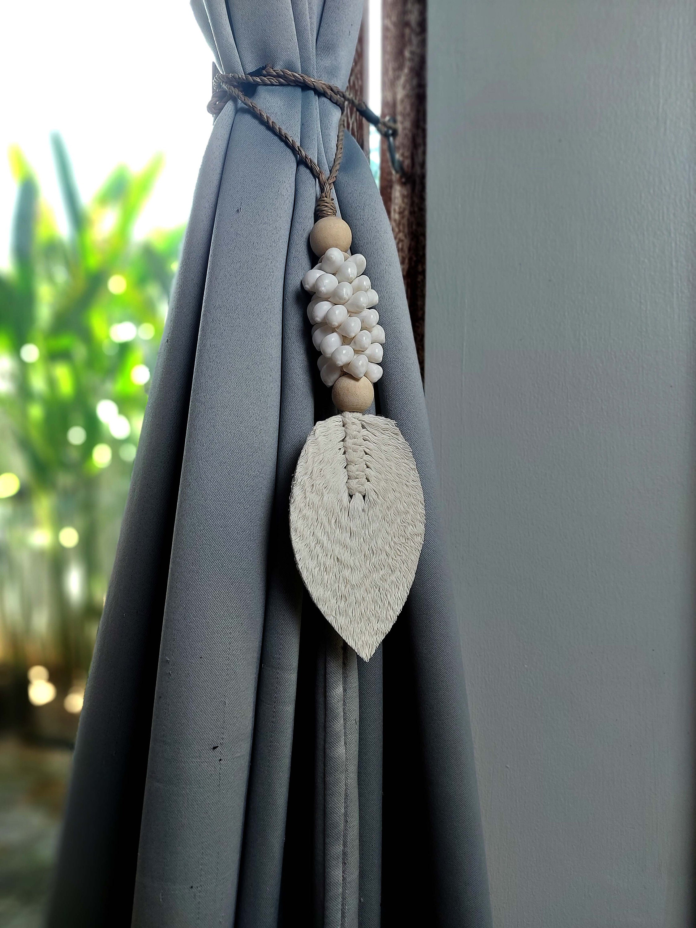 Macrame Tieback Curtains With Shells and Seagrass Rope, Drapery ...