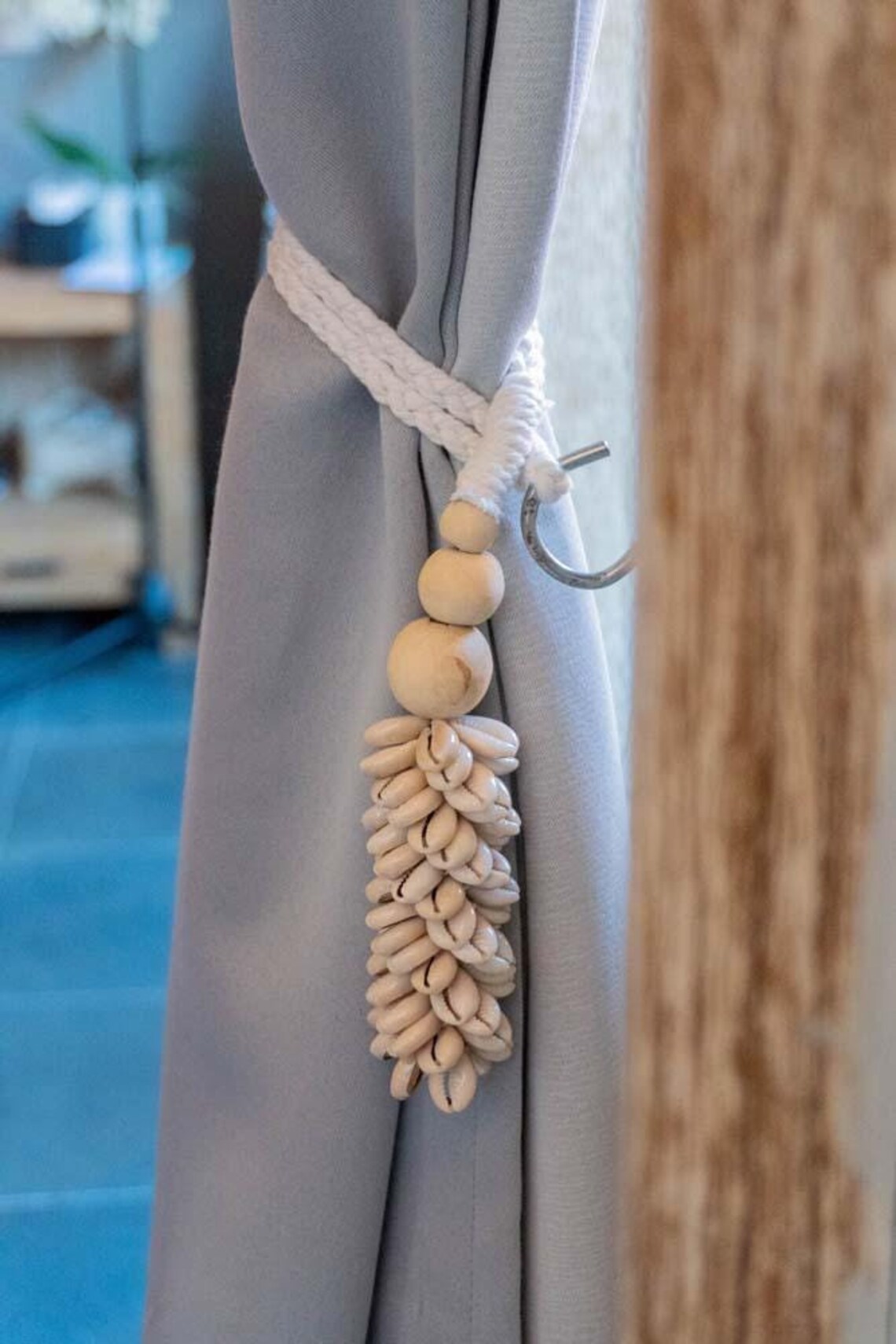 Pair of Boho Tieback Curtains Cowrie Shells, Cute Window Treatment for ...