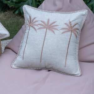 Embroidered Palm Tree Linen Cushion Cover, Handstitched Edges - Etsy