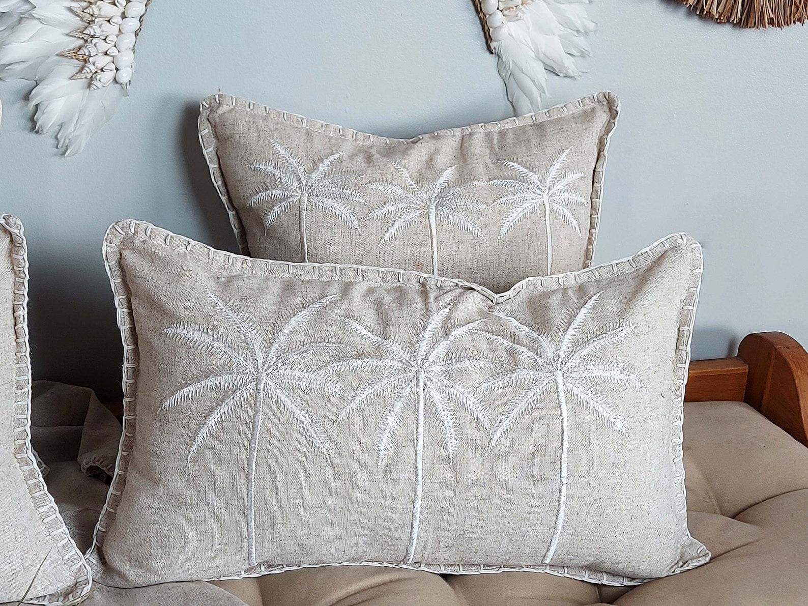 Palm Tree Linen Cushion Cover, Palm Tree Leaves Throw Pillow Cover ...
