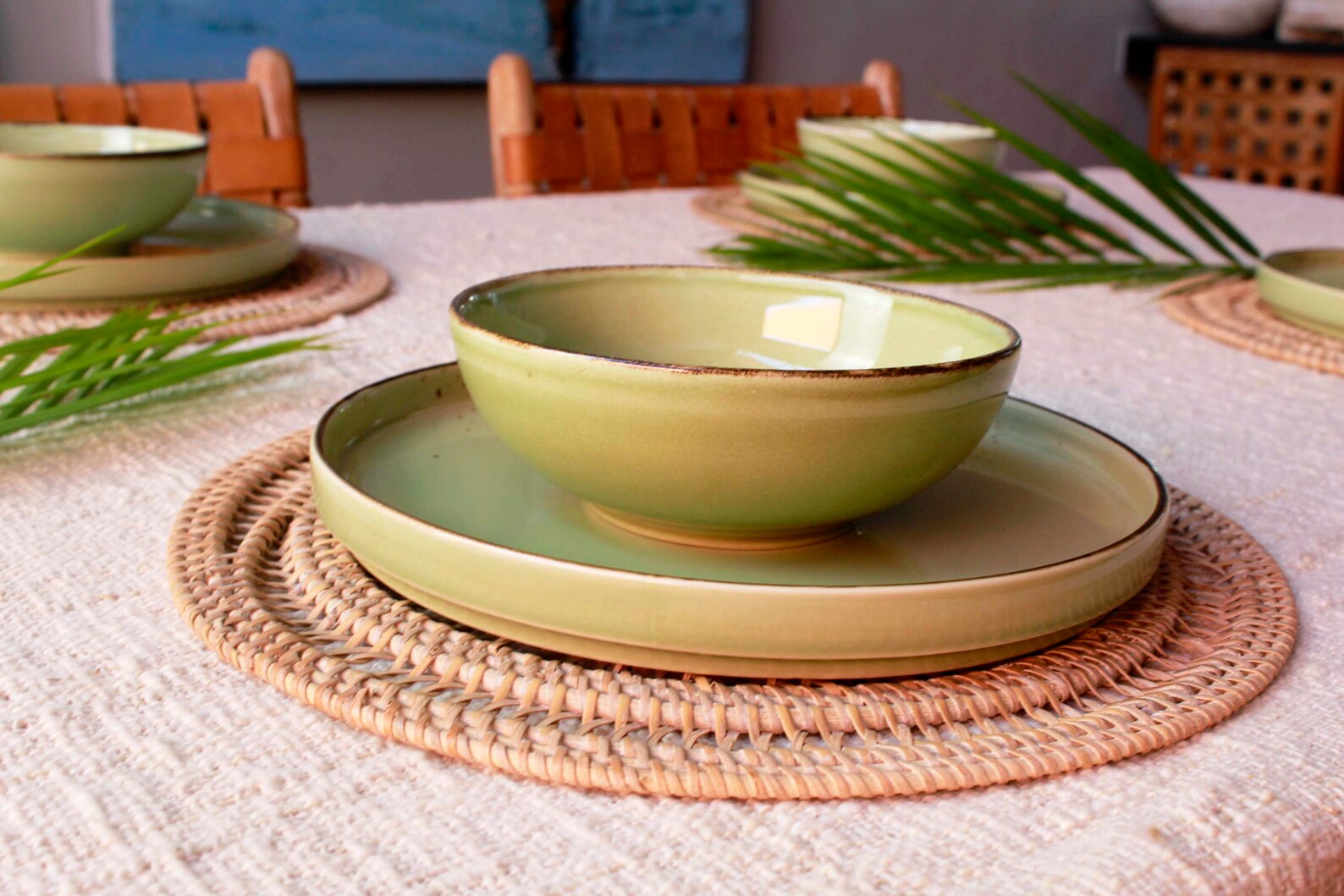 Set of Natural Rattan Placemats, Round Placemats Rattan Decor, Dining ...