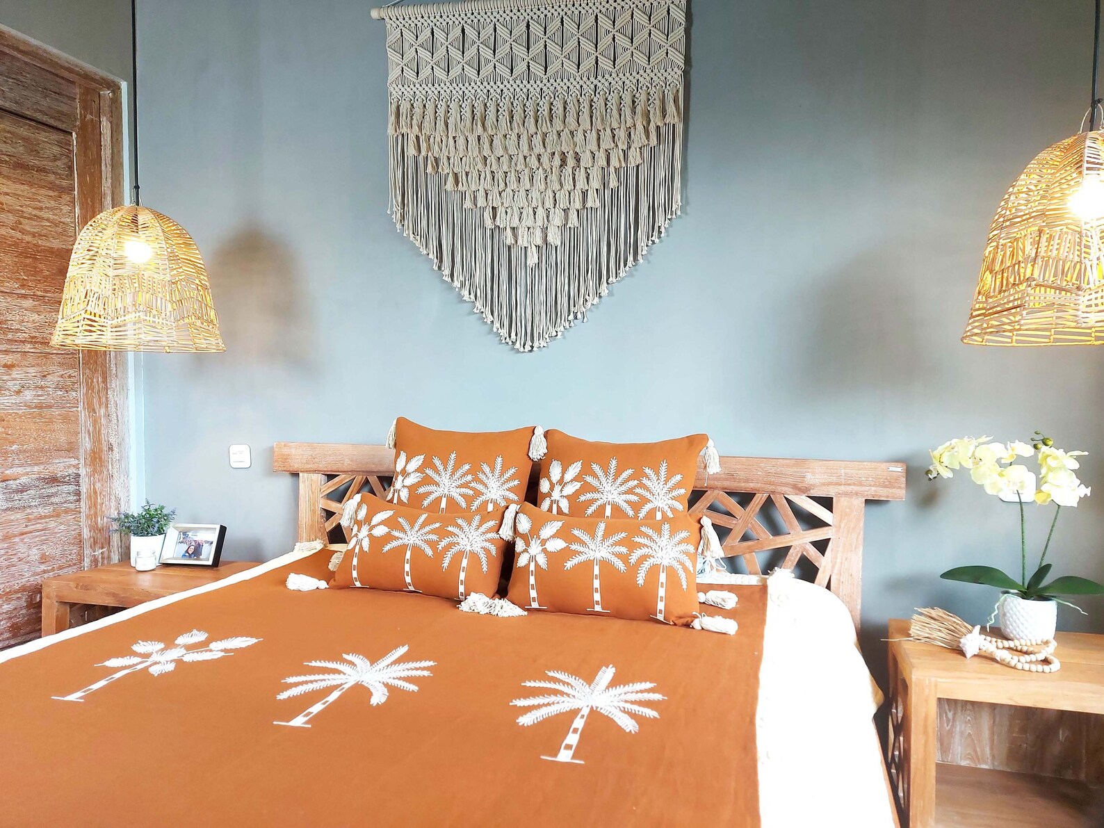 Cotton Waving Palm Tree Queen Boho Bedding Set Tropical Style - Etsy