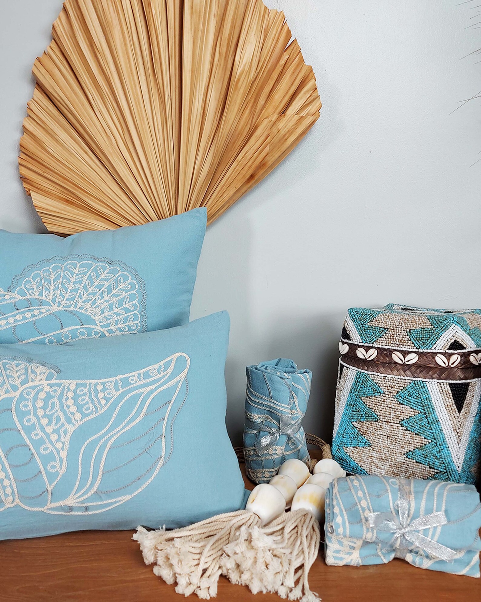 Home Decor Package in Bali Beaded Bamboo Box for Home Furnishings, Blue ...