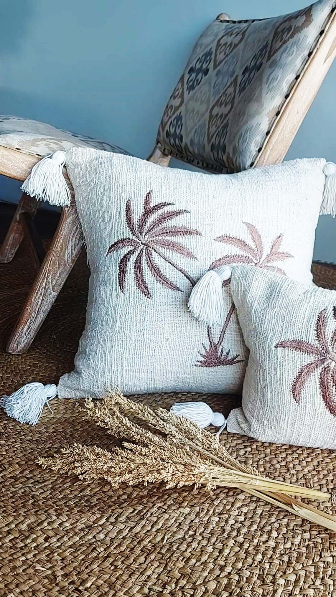 Embroidery Cushion Cover Square Shape Cushion Cover Tassel - Etsy