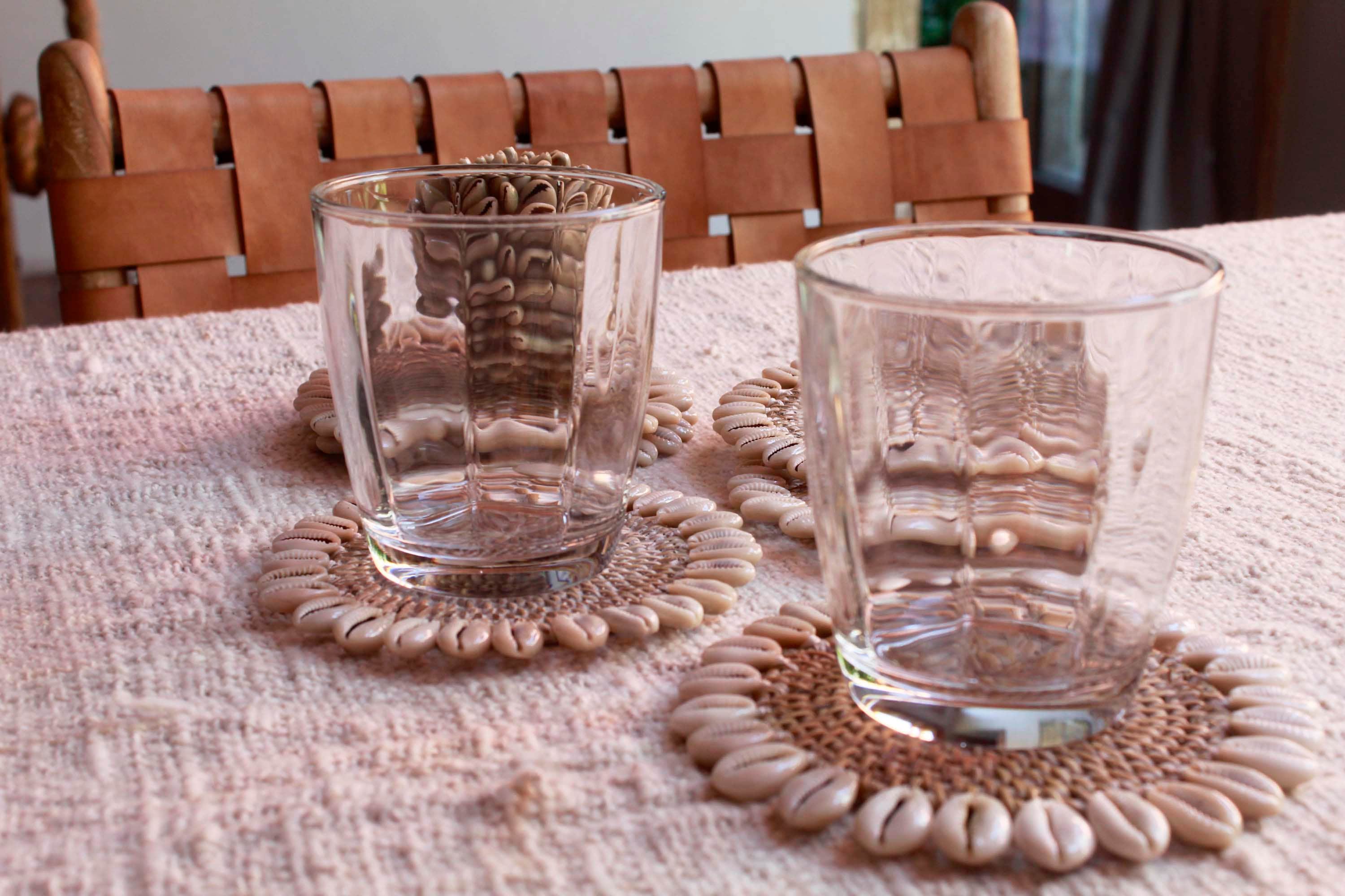 Unique Set Rattan Coaster With Cowrie Shell Accents, Eco-friendly ...