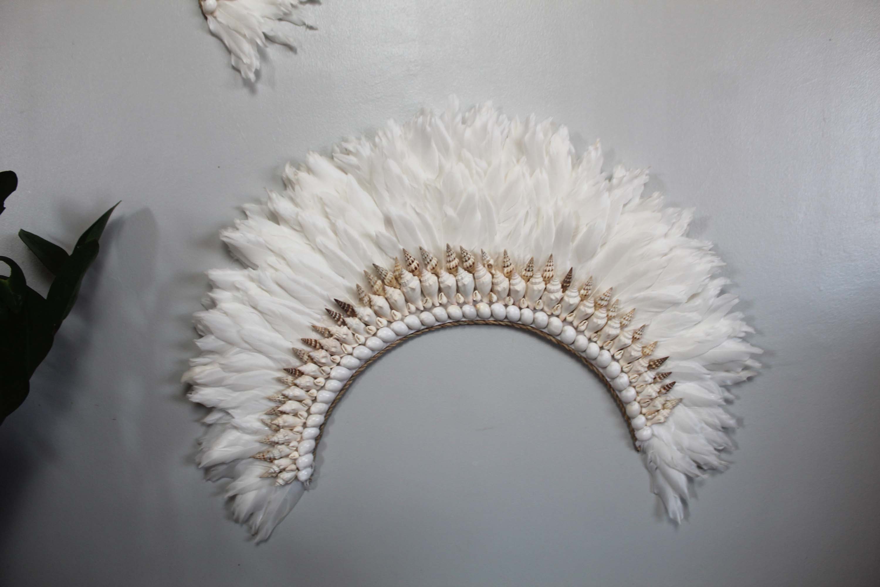 Half Circle Feather Wall Decor, Ethnic Inspired Wall Hanging, Seashell ...