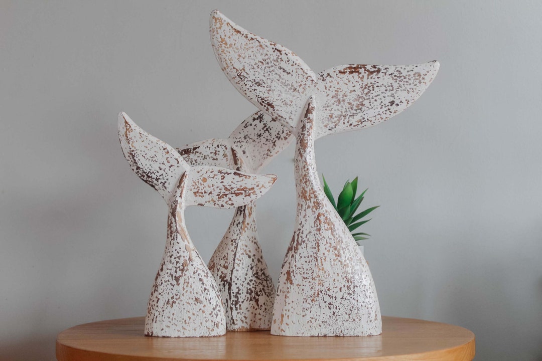 Set of 3 Wooden Fish Tails Decorations, Dolphin Tails Rustic ...