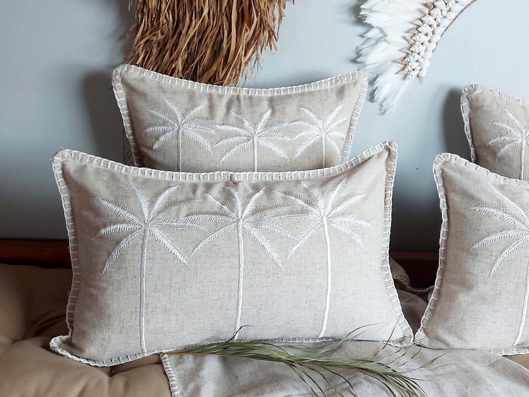 Palm Tree Linen Cushion Cover, Palm Tree Leaves Throw Pillow Cover ...