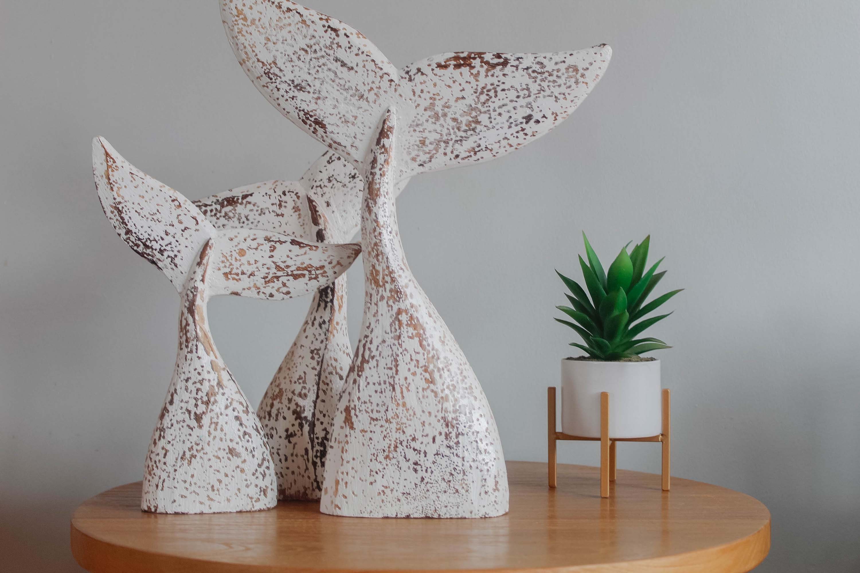 Set of 3 Wooden Fish Tails Decorations, Dolphin Tails Rustic ...