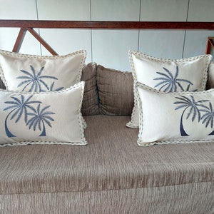 Talia-embroidered Palm Tree Cushion, Palm Tree Pillow, Tropical Unique ...