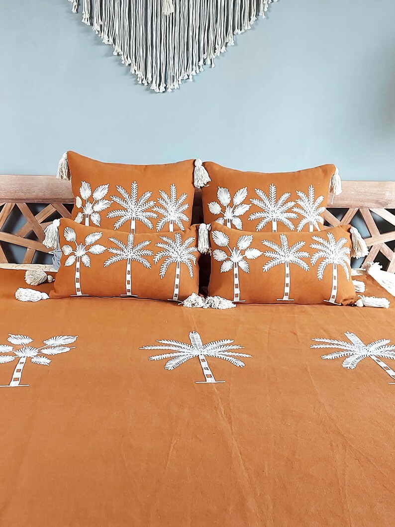 Cotton Waving Palm Tree Queen Boho Bedding Set Tropical Style - Etsy