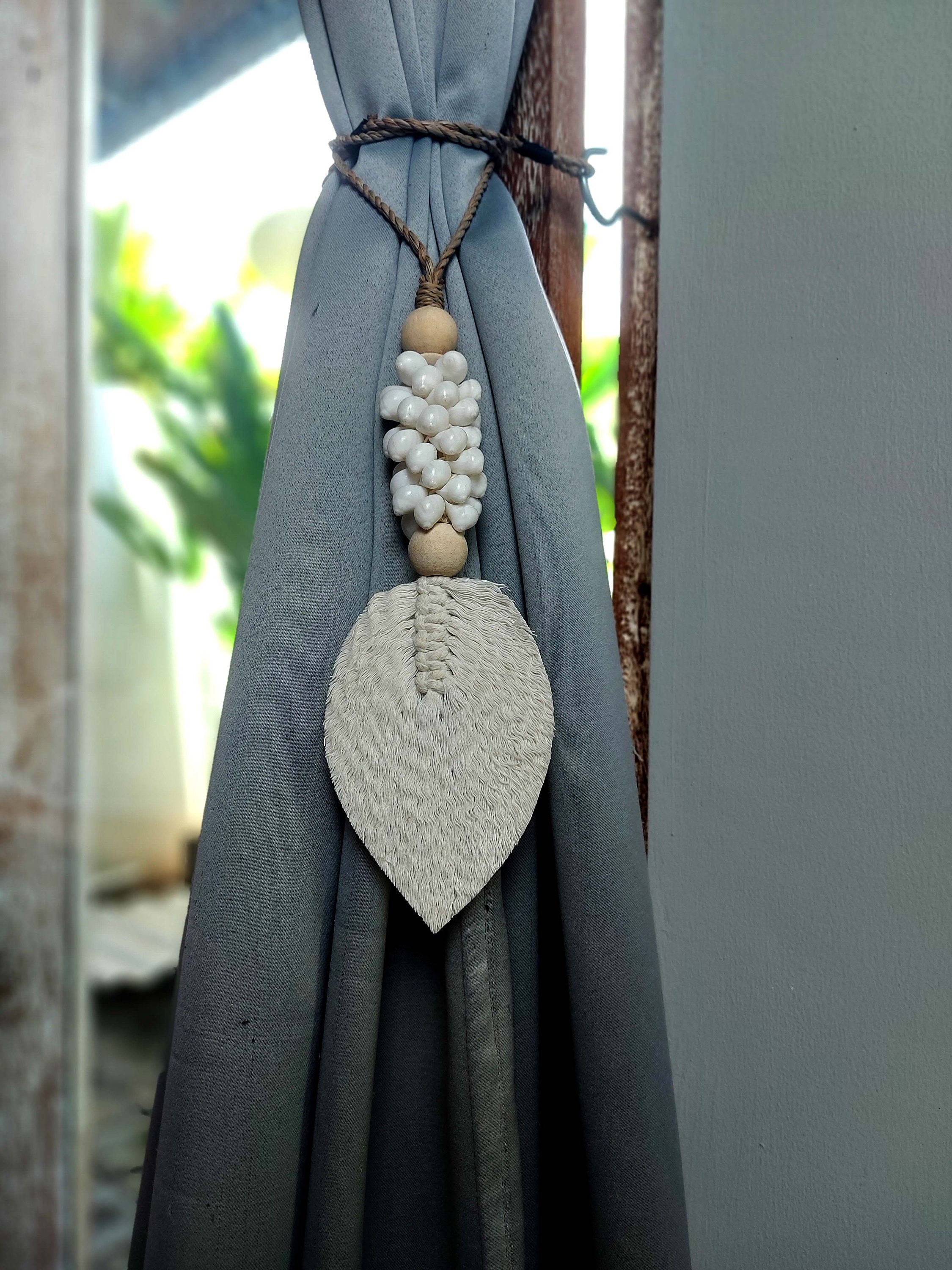 Macrame Tieback Curtains With Shells and Seagrass Rope, Drapery ...