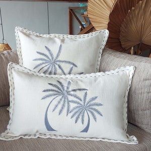 Talia-embroidered Palm Tree Cushion, Palm Tree Pillow, Tropical Unique ...