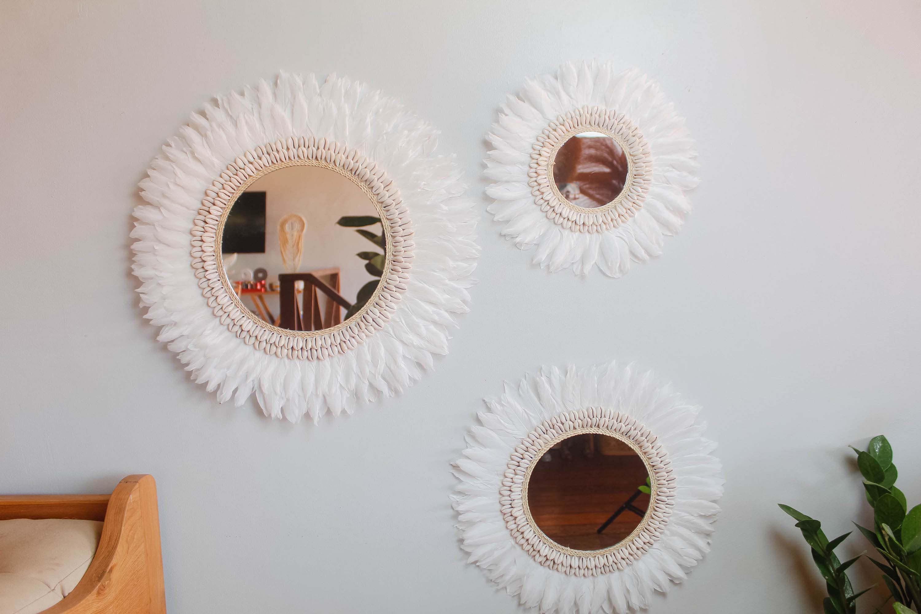 Feather and Cowrie Shell Mirror – Handmade Boho Wall Art - Etsy