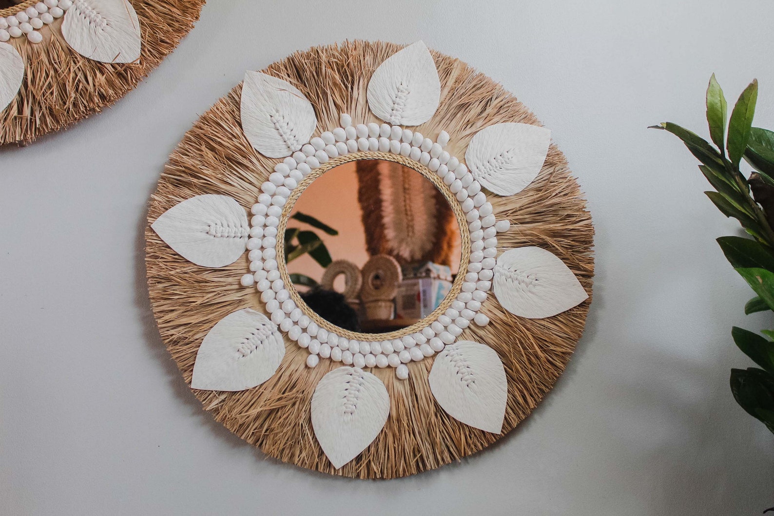 Bohemian Mirror Set of Wall Decor, Raffia Sun Mirror, Fringe Decoration ...