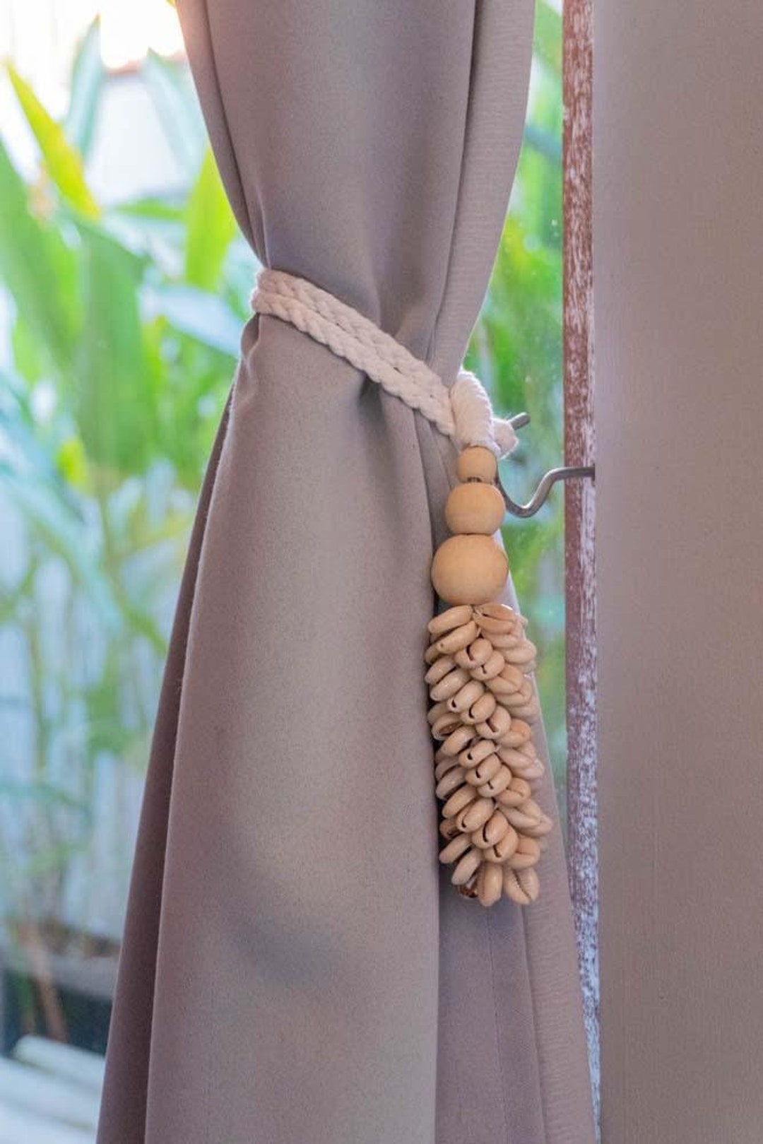 Pair of Boho Tieback Curtains Cowrie Shells, Cute Window Treatment for ...