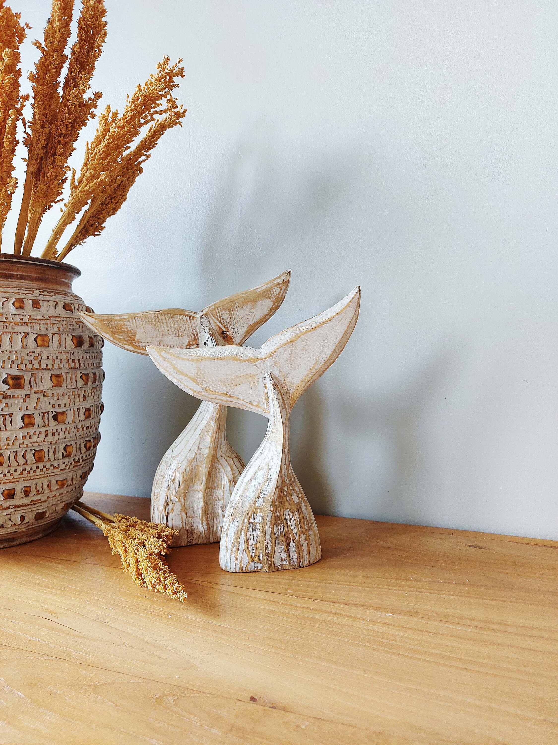 Set of 3 Wooden Fish Tails Decorations, Dolphin Tails Rustic ...