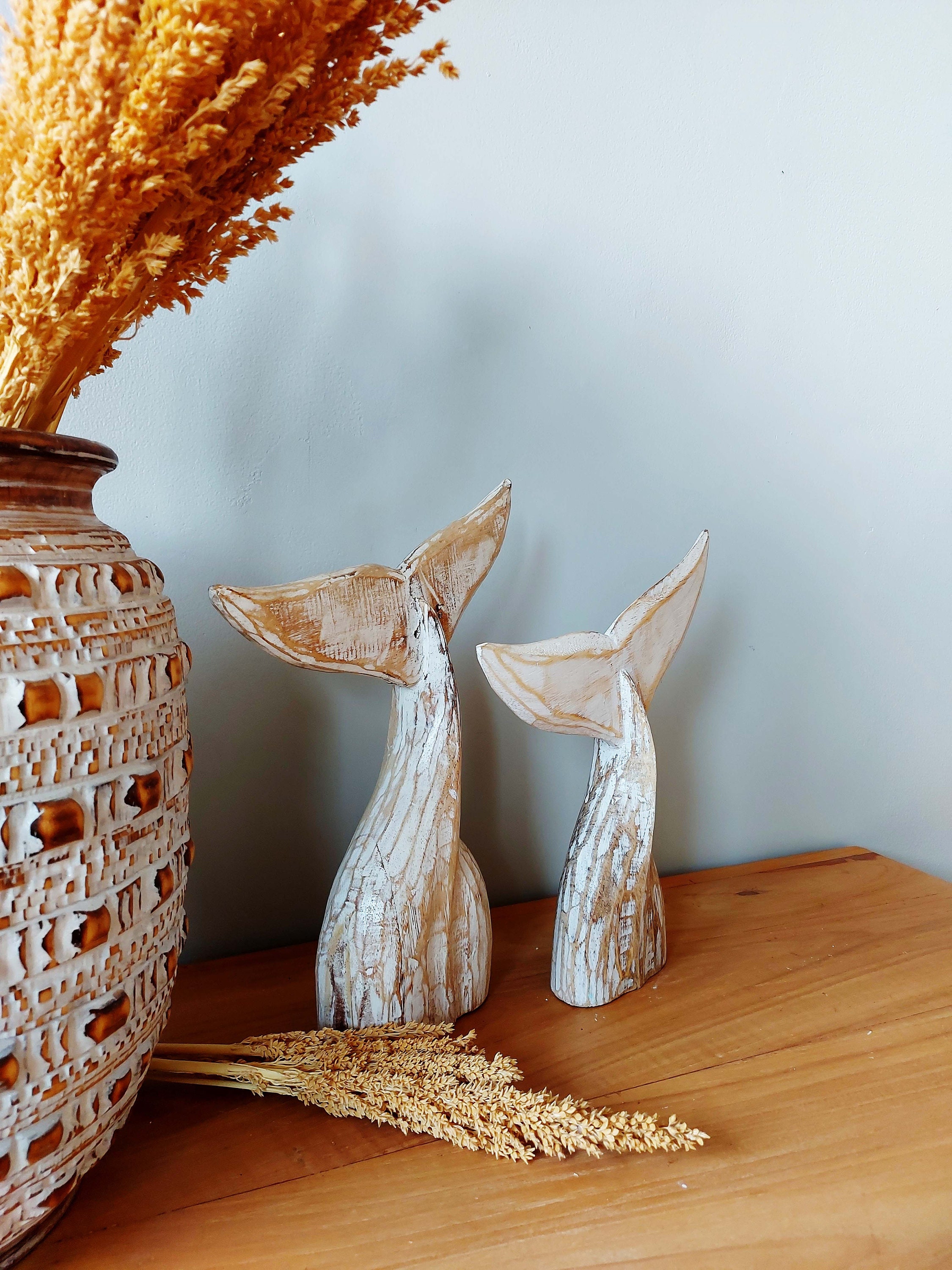 Set of 3 Wooden Fish Tails Decorations, Dolphin Tails Rustic ...