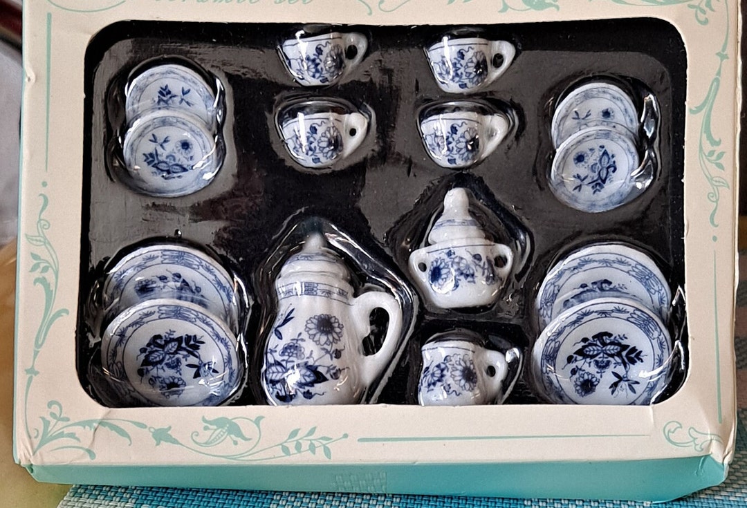 Vintage Style New in Box Miniature Ceramic Tea Set for Dollhouse, Teddy ...