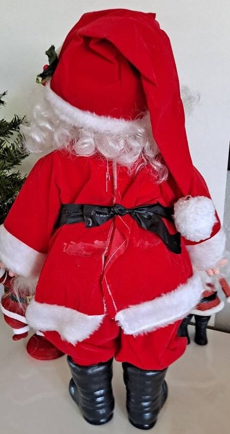 Large Santa Doll Dressed in Velvet Jacket, Pants and Plastic Black ...